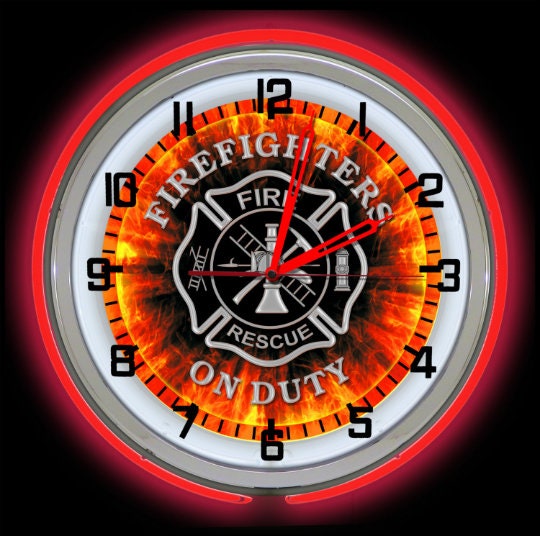 Firefighter Neon Wall Clock: 19" Fire Station Decor, Customizable - Etsy