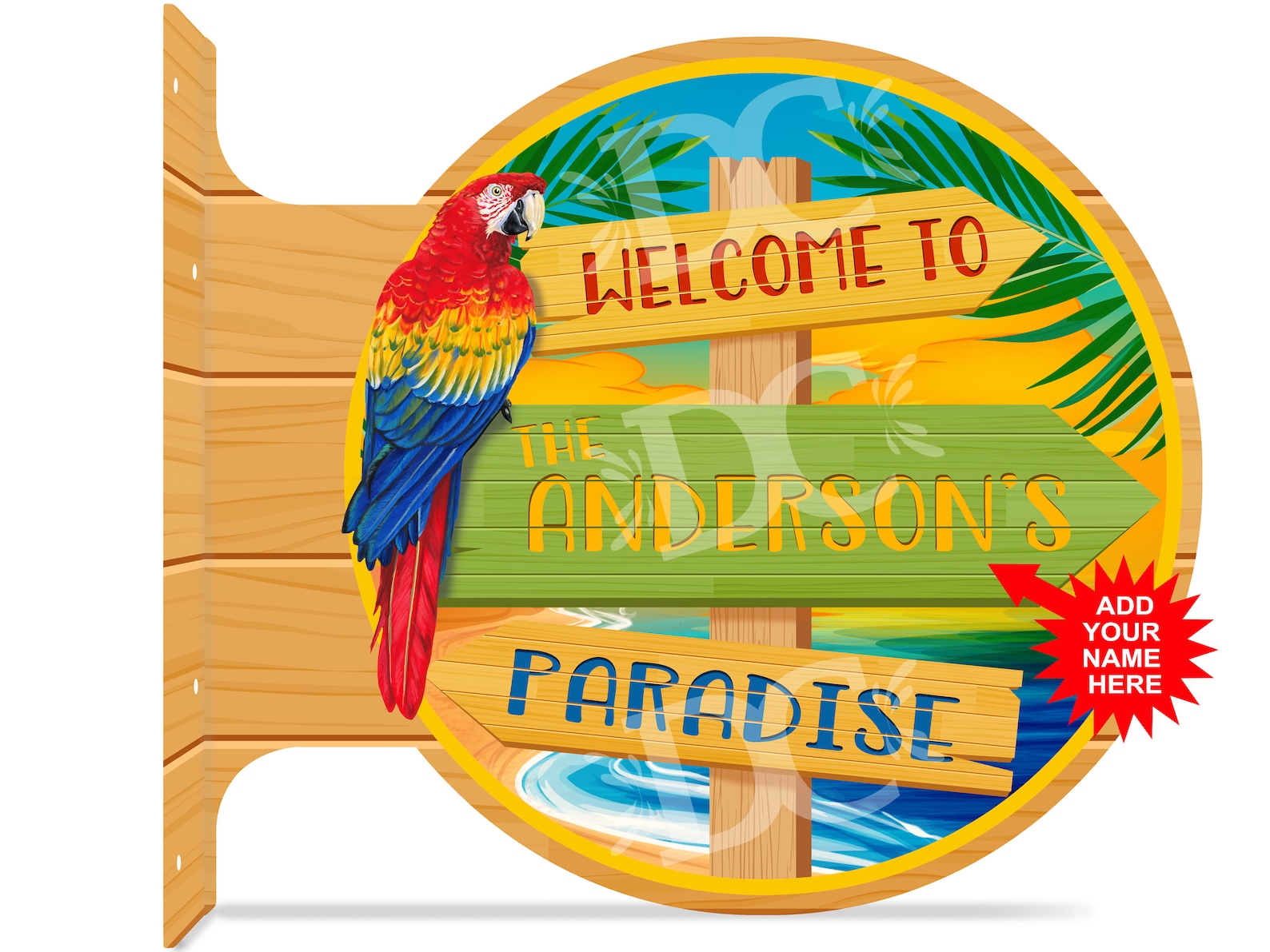 Paradise Beach Parrot Double Sided Sign, Custom Beach Paradise Signs ...
