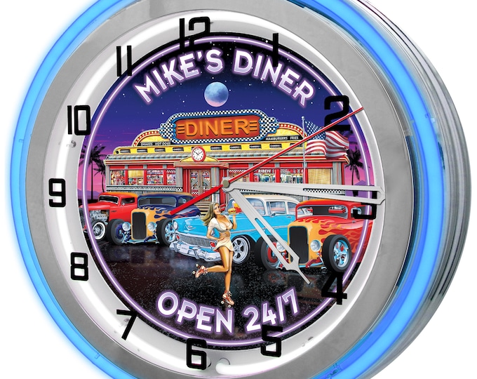Vintage 1950's Hot Rod Diner Neon Clock, Custom Drive in 19 Double Neon ...