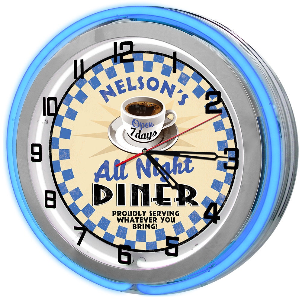 Diner Restaurant Neon Sign 19 Clock Retro Diner Clocks Vintage Diner Signs Custom Restaurant Signs Neon Kitchen Signs Retro Signs Etsy UK