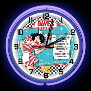 Vintage 1950's Diner Neon Clock, Custom Drive in 19" Double Neon Clock ...