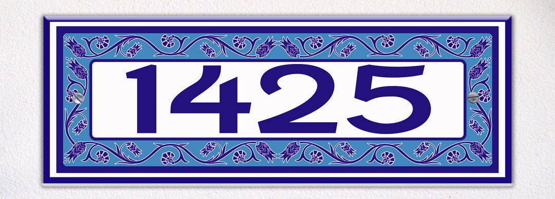 Blue Floral Ceramic House Number Sign: Elegant Vines Address Plaque - Etsy