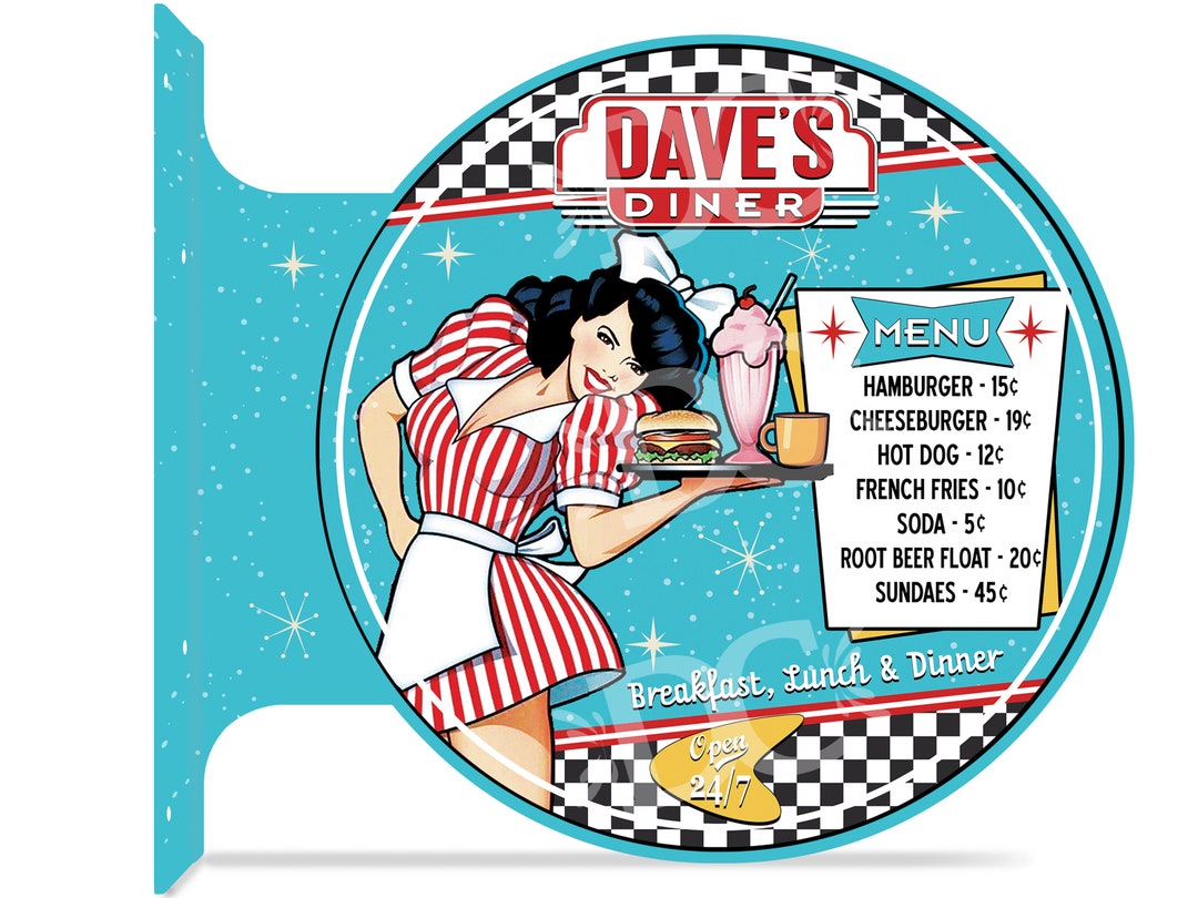Retro Diner Flange Sign: Rosie's Double Sided Aluminum Decor - Etsy UK