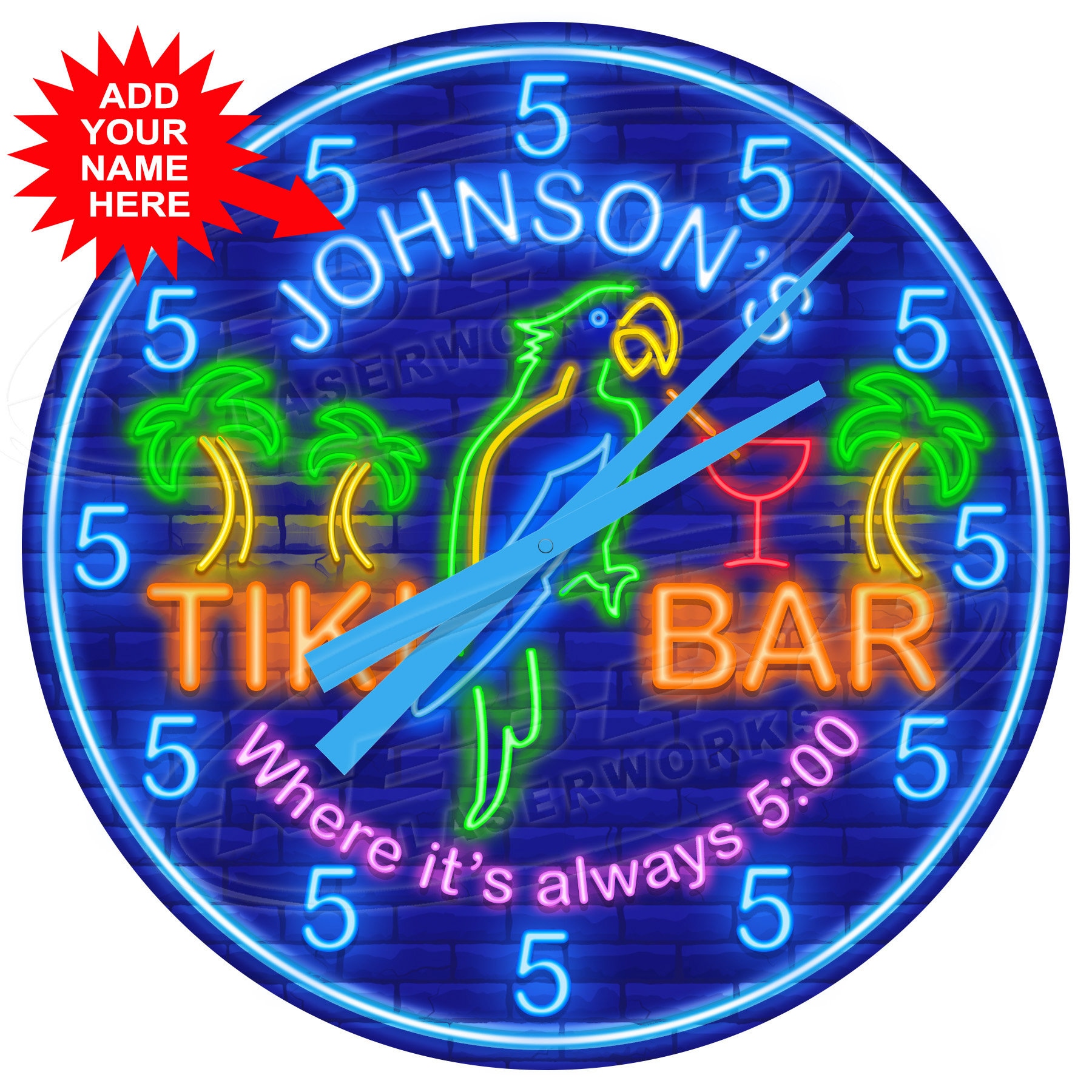 Tiki Bar Parrot Blue Themed Clock Backyard Paradise Clock - Etsy