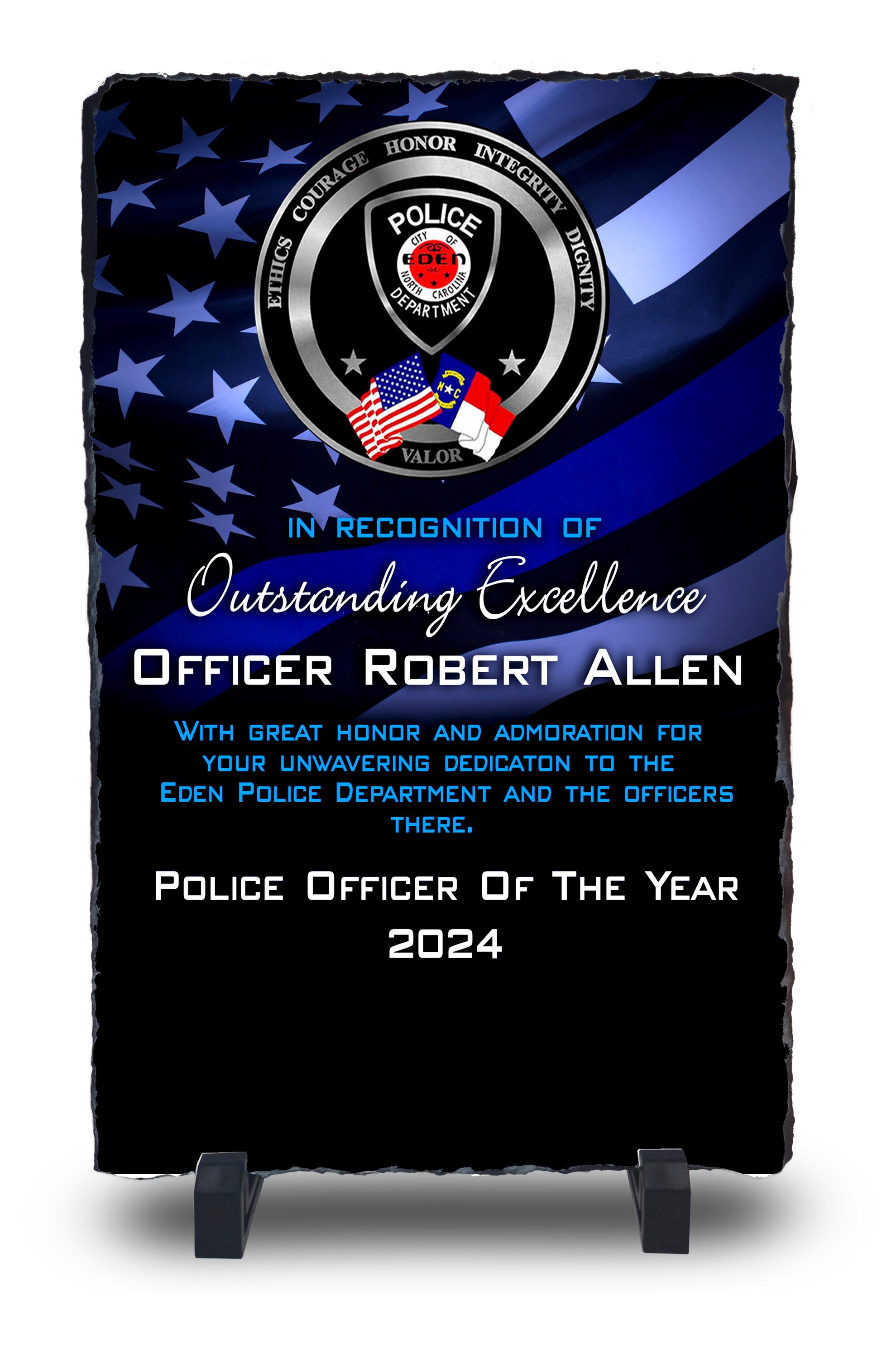 Personalized Police Officer Stone Award Plaque, Officer of the Year ...