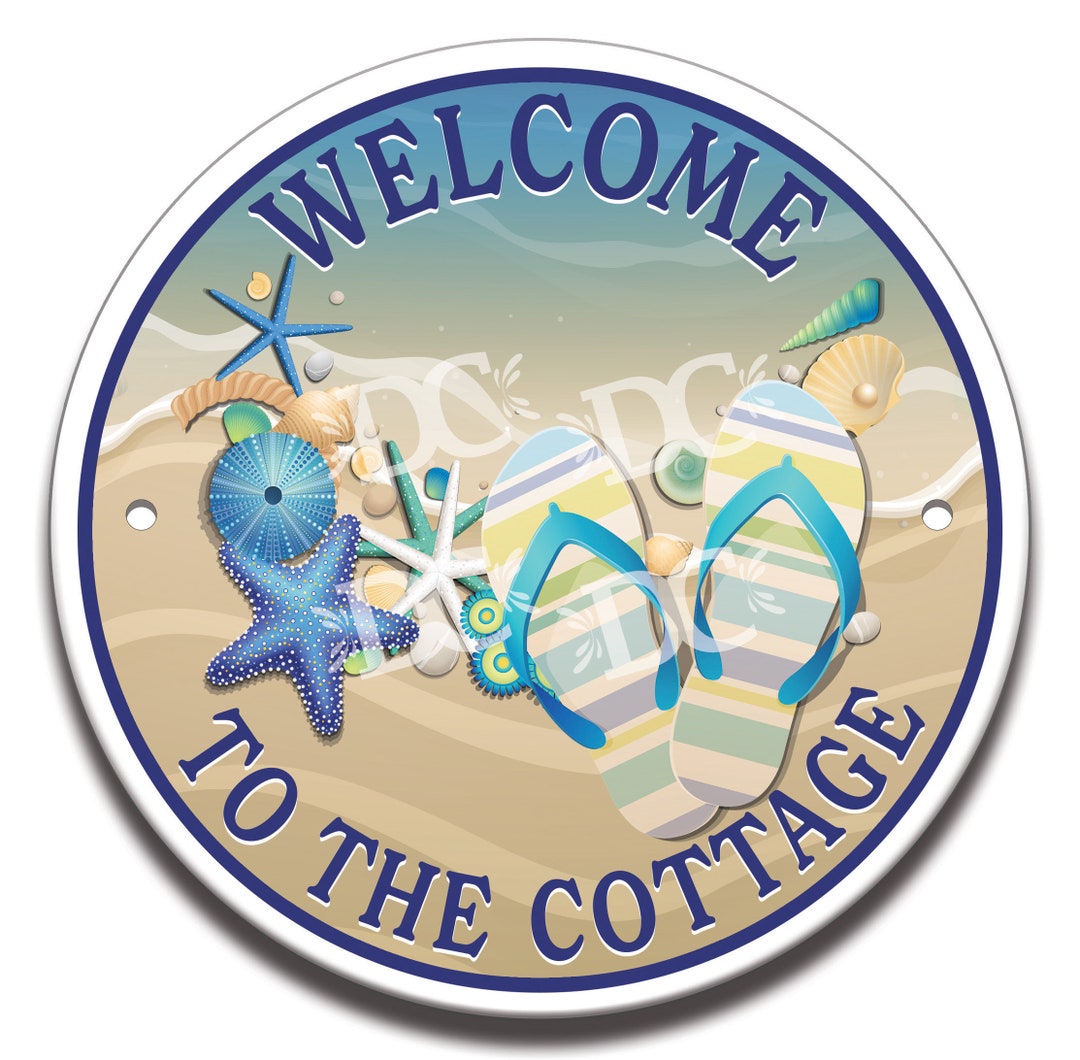 Beach Cottage Welcome Sign: Seashells & Flip Flops Ceramic Tile - Etsy