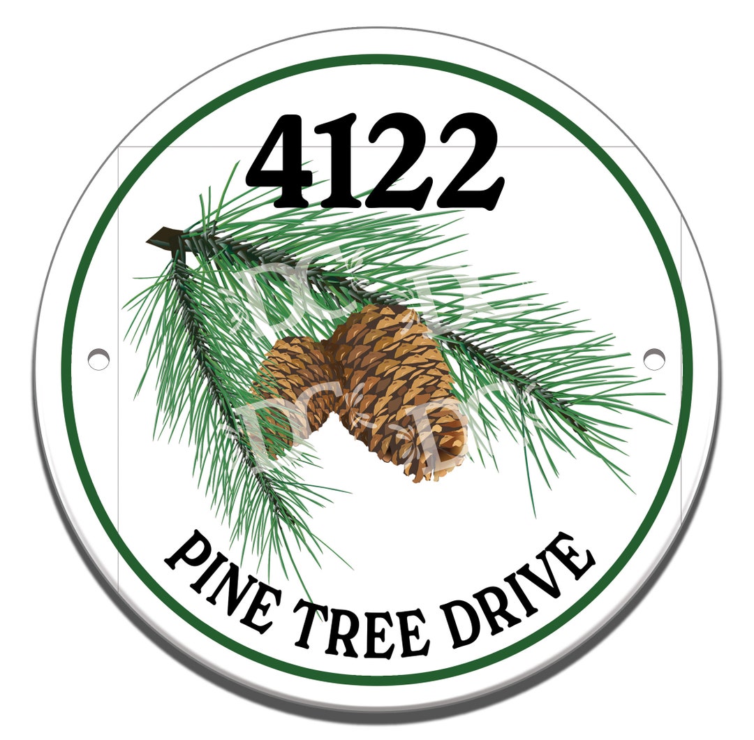 Pine Trees Themed Ceramic House Number Circle Tile, Pine Tree Cottage ...