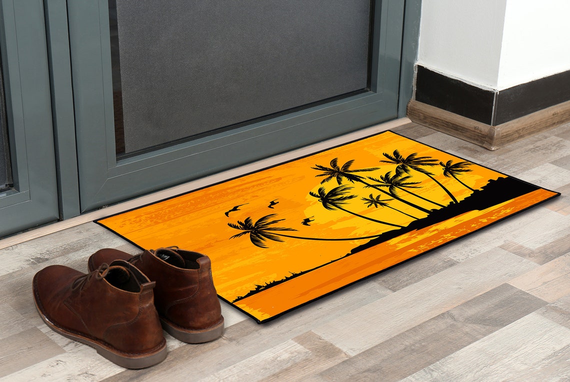 Beach Cottage Welcome Mat Tropical Beach Front Door Mat Palm - Etsy