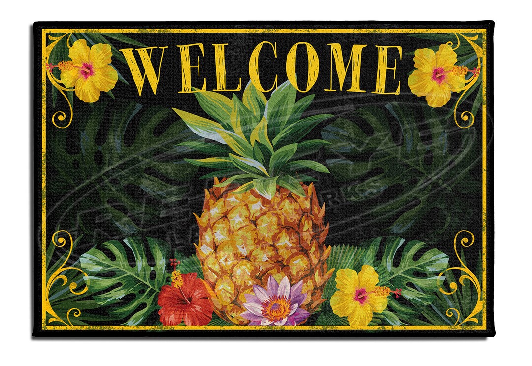 Pineapple Welcome Doormat, Tropical Floral Entry Mat - Etsy