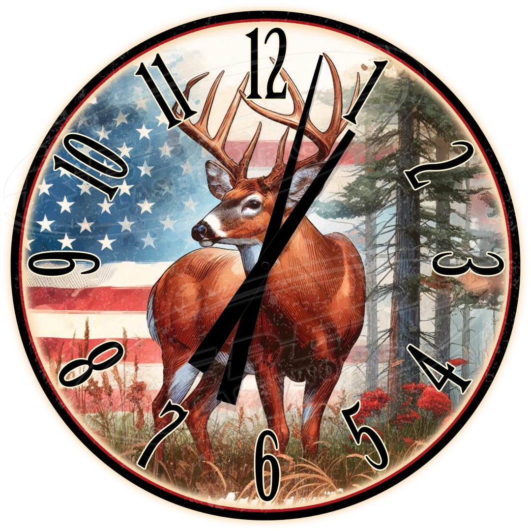 American Whitetail Deer Clock, Deer Themed Clocks, Wilderness Cottage ...