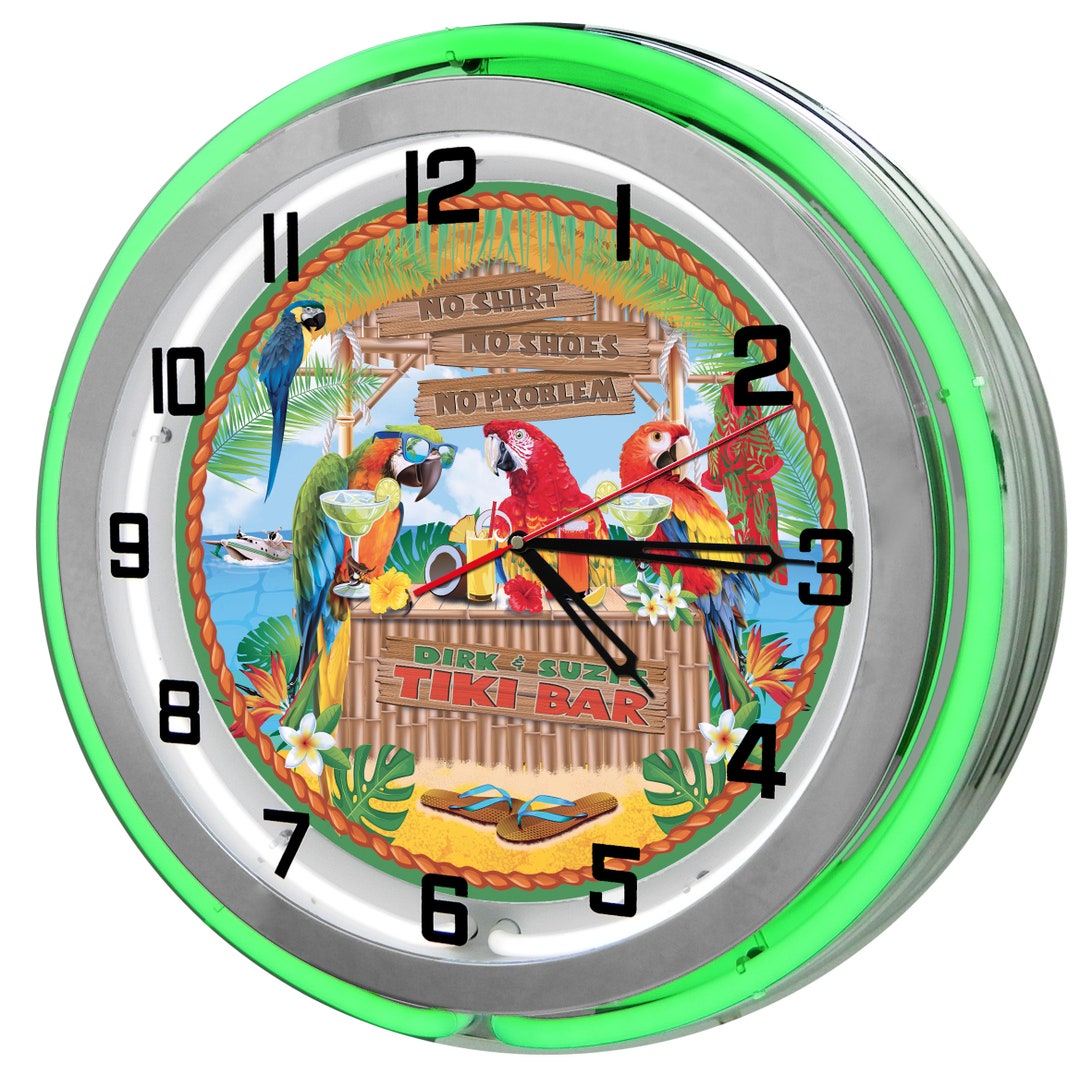 Tiki Bar Custom 19" Neon Clock, Custom Tiki Bar Clocks, Tiki Bar Decor ...