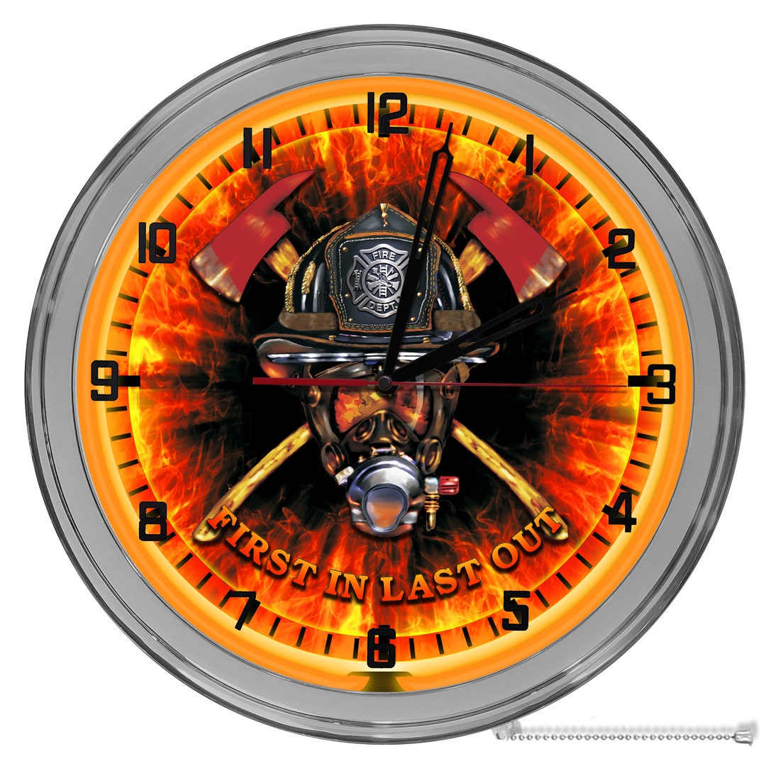 Firefighter Helmet Custom 16 in Neon Clock, Fire Station Clocks, Fire ...