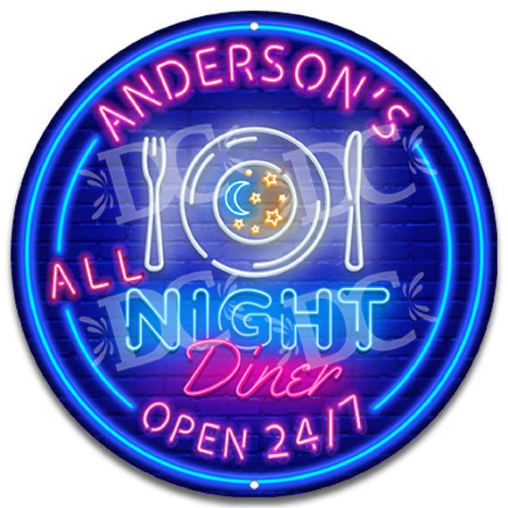 Vintage Diner Neon Signs Retro Diner Sign Stock Illustrations