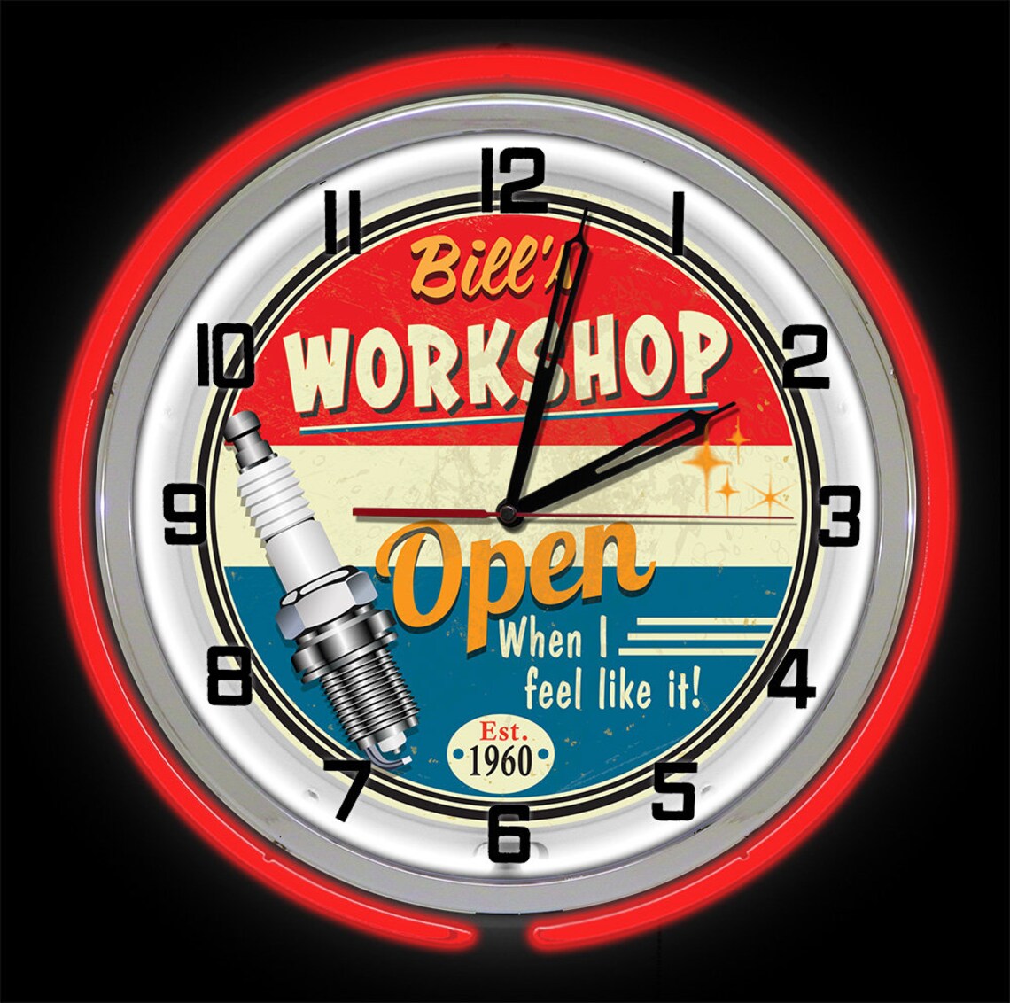 Mechanic Garage 19 Neon Clock Sign Customized Dad's - Etsy
