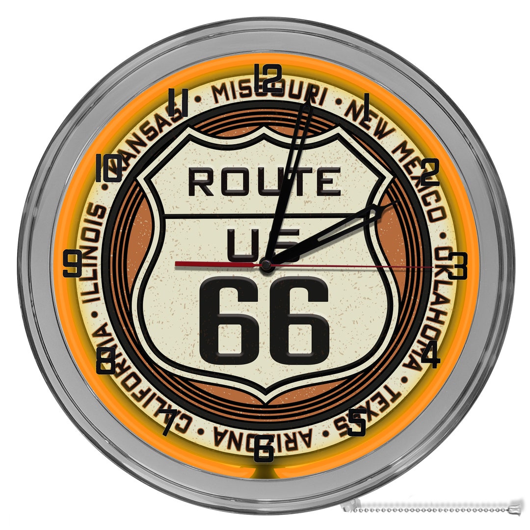 Vintage Route 66 Neon Clock: 16" Orange Light-up Garage Sign - Etsy