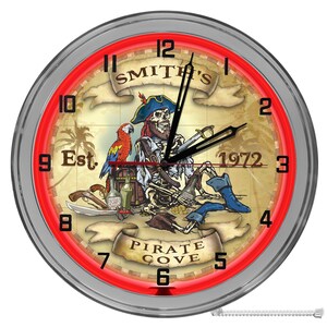 Pirates Cove 16 in Neon Clock, Pirate Light up Clock, Jolly Roger Neon ...