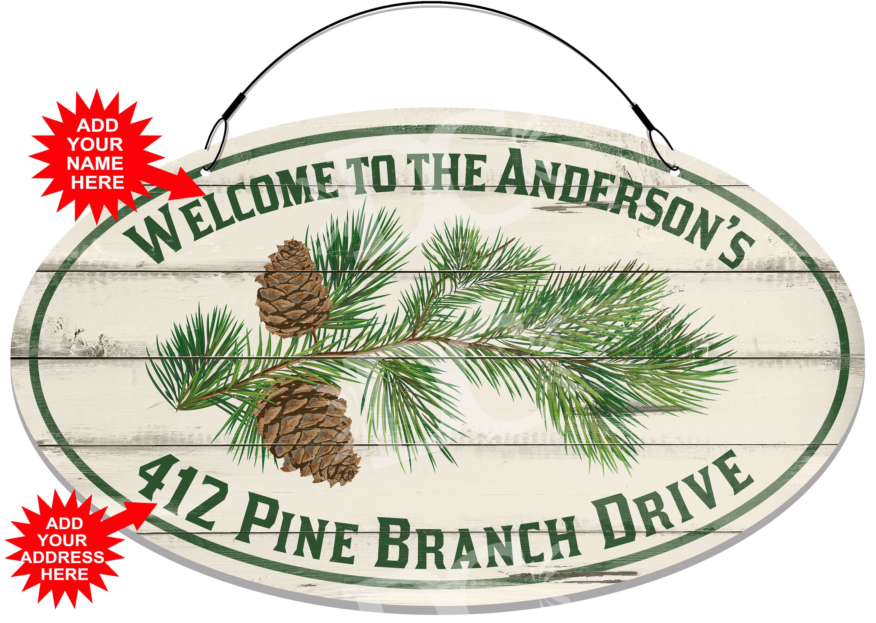 Pine Branch Themed Metal House Sign, Pine Trees Décor Signs, Cabin ...