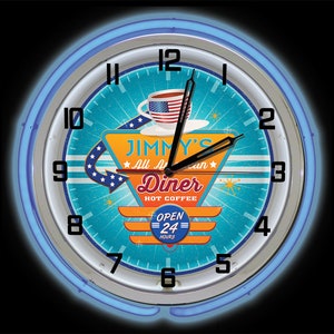 Diner Restaurant 19" Neon Sign Clock, Retro Diner Clocks, Vintage Diner ...