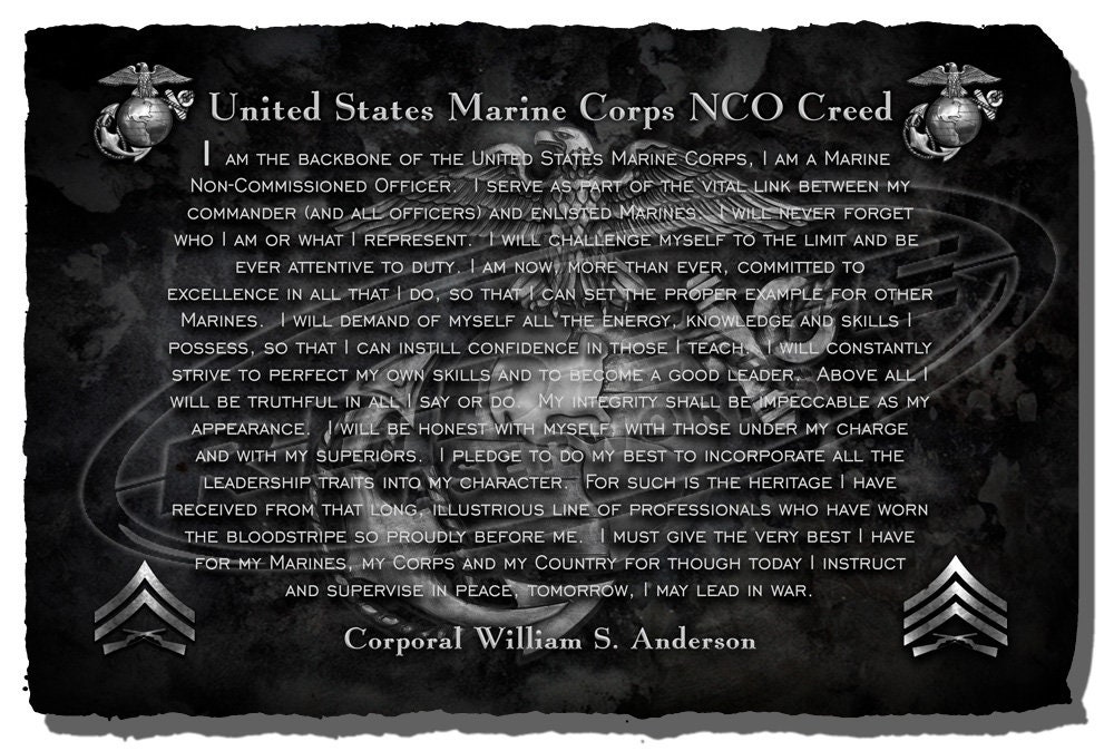 Marines NCO Creed Placa de Piedra Conmemorativa USMC Creed | Etsy