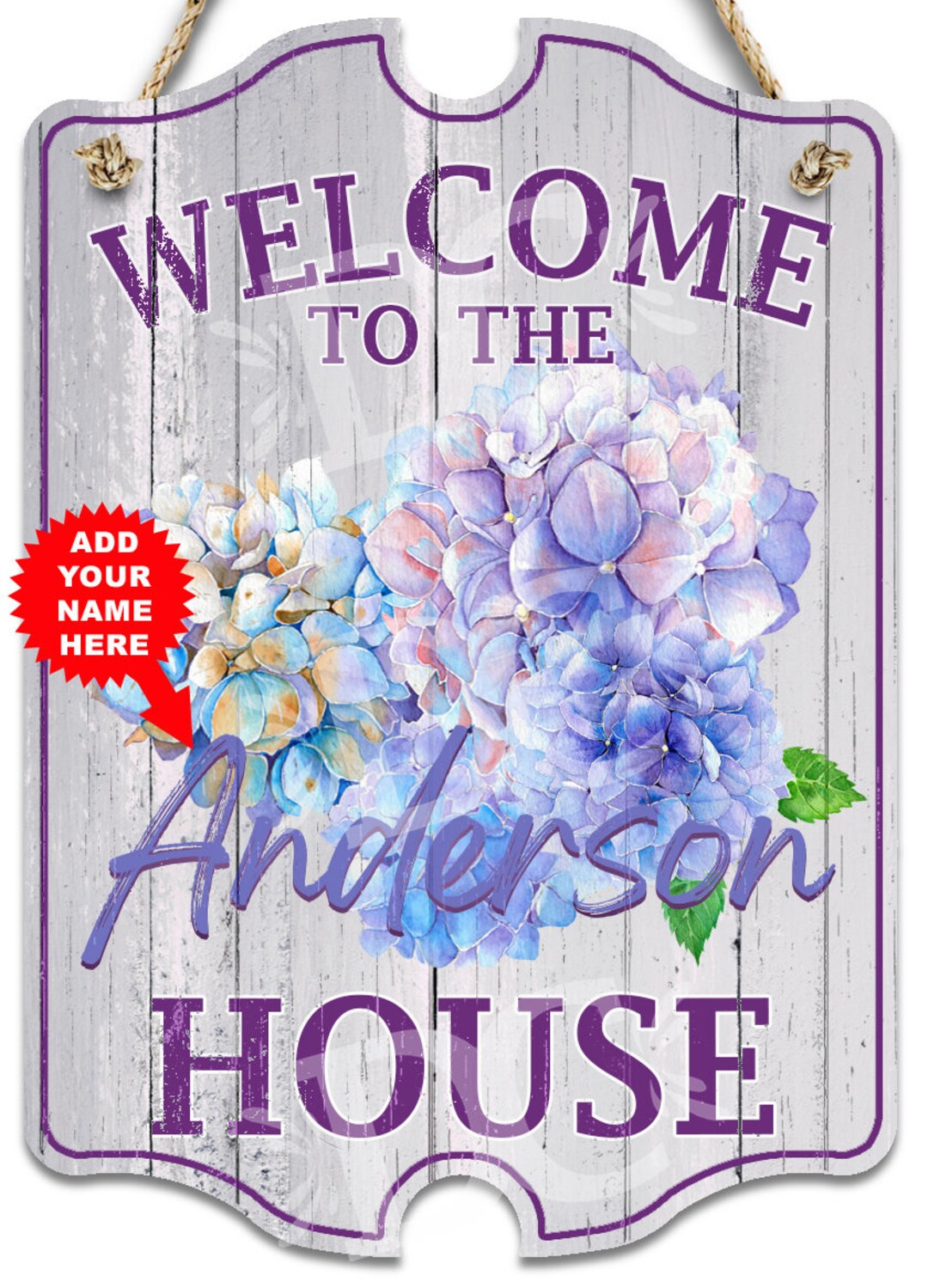 Blue Hydrangea Decorative Home Welcome Sign, Hydrangea Flowers Signs ...