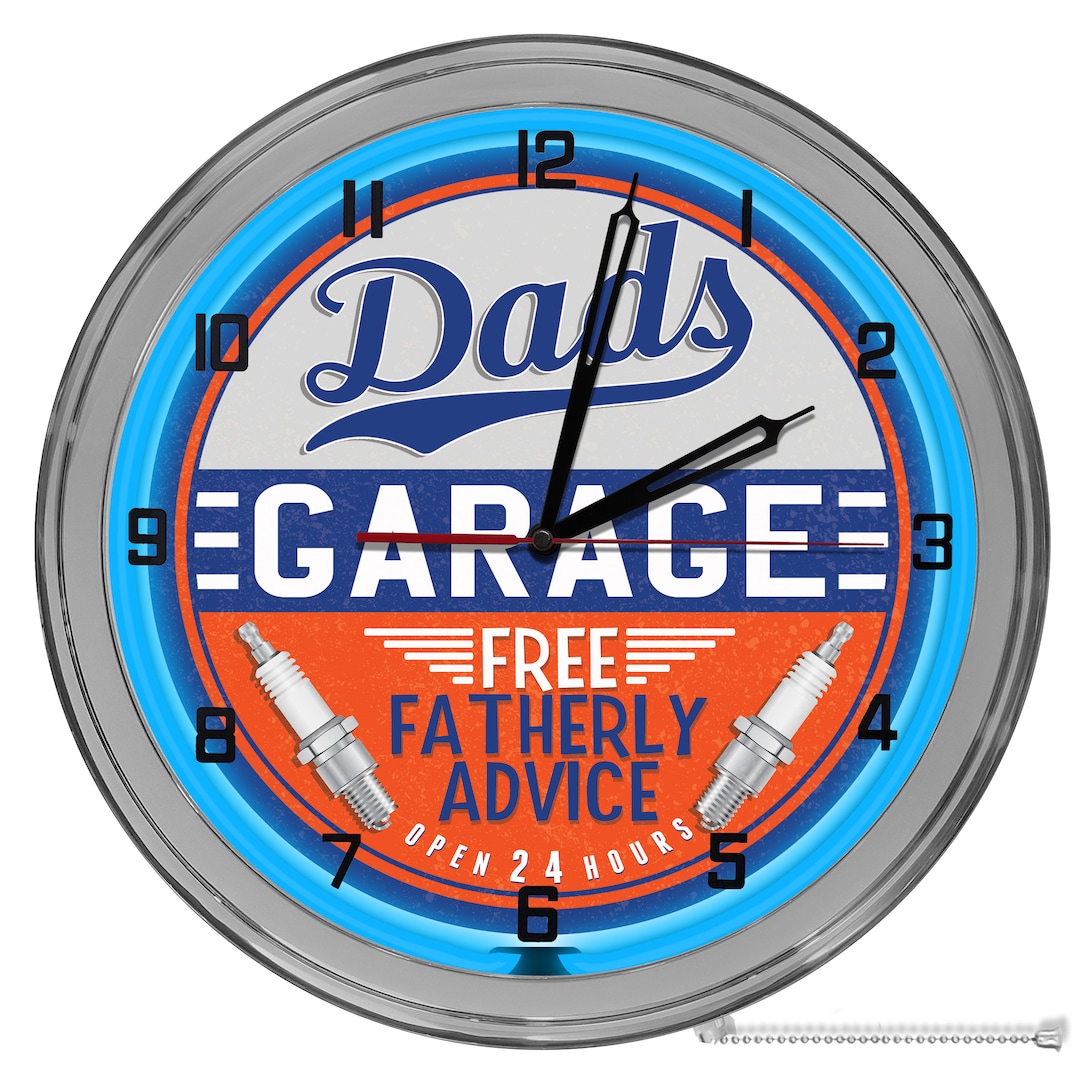 Vintage Dad's Garage 16 in Neon Clock, Dad's Repair Shop Light up ...