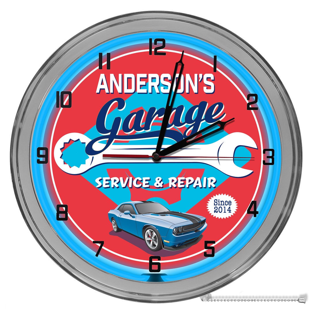 Garage Repair Shop Neon Light up Wall 16 in Neon Clock, Mechanic Neon ...