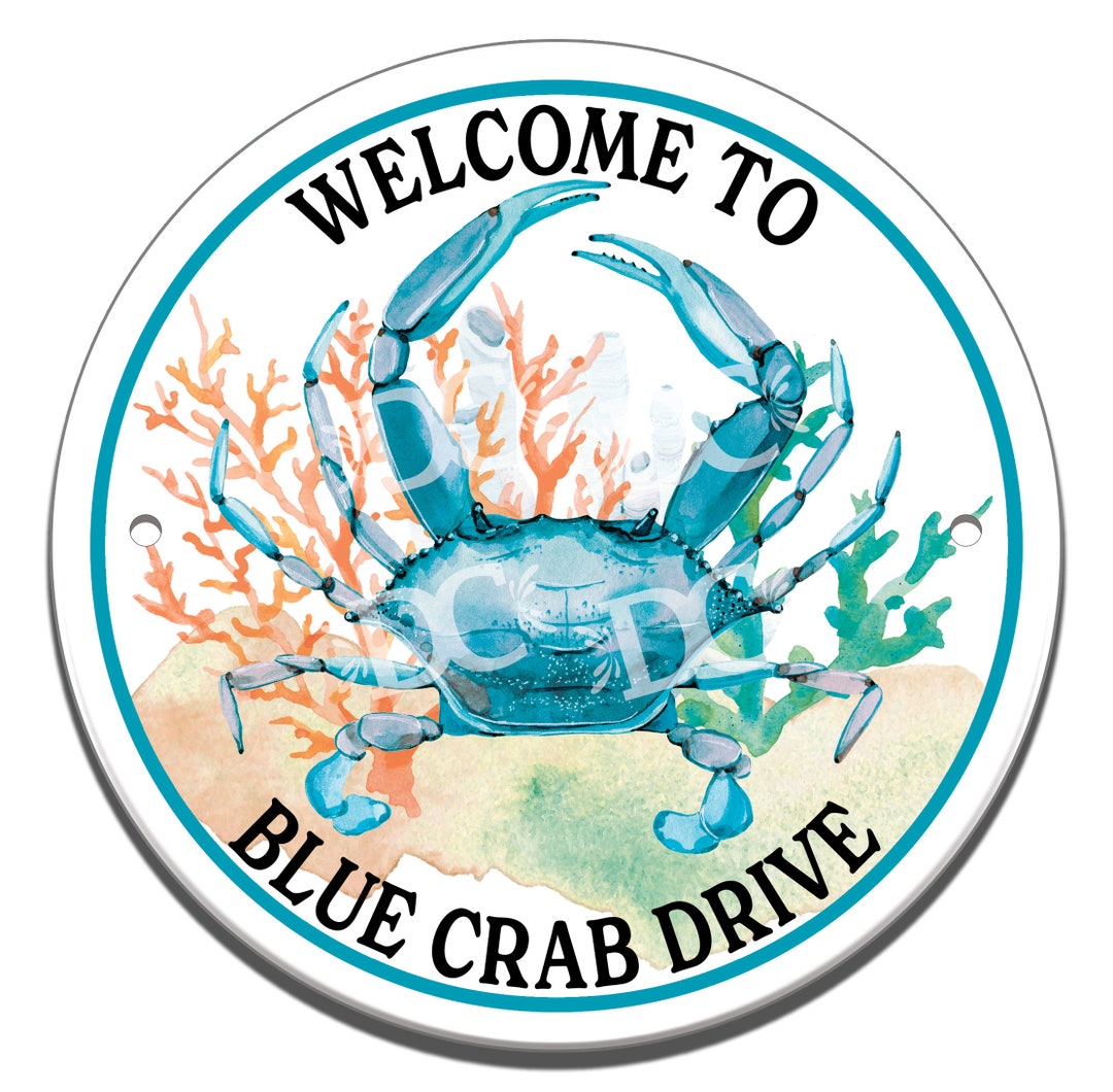 Blue Crab Themed Cottage Ceramic House Welcome Circle Tile, Front Door ...