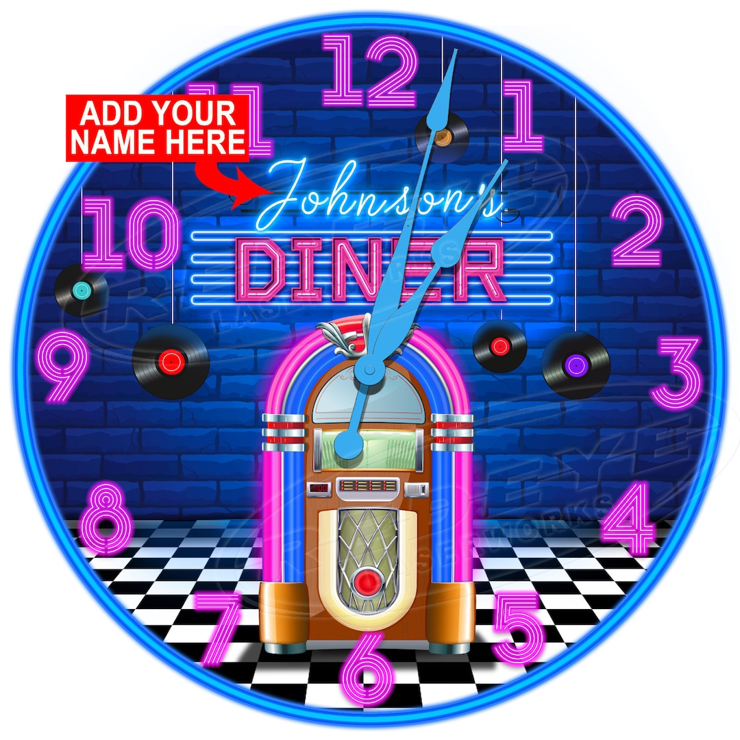 Customizable Jukebox Diner Clock: Retro Neon Theme - Etsy