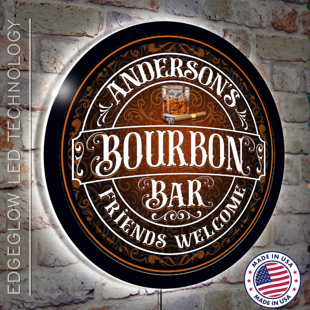 Light up Bourbon Bar Customized LED Signs, Whiskey Bar Back Lit Signs ...