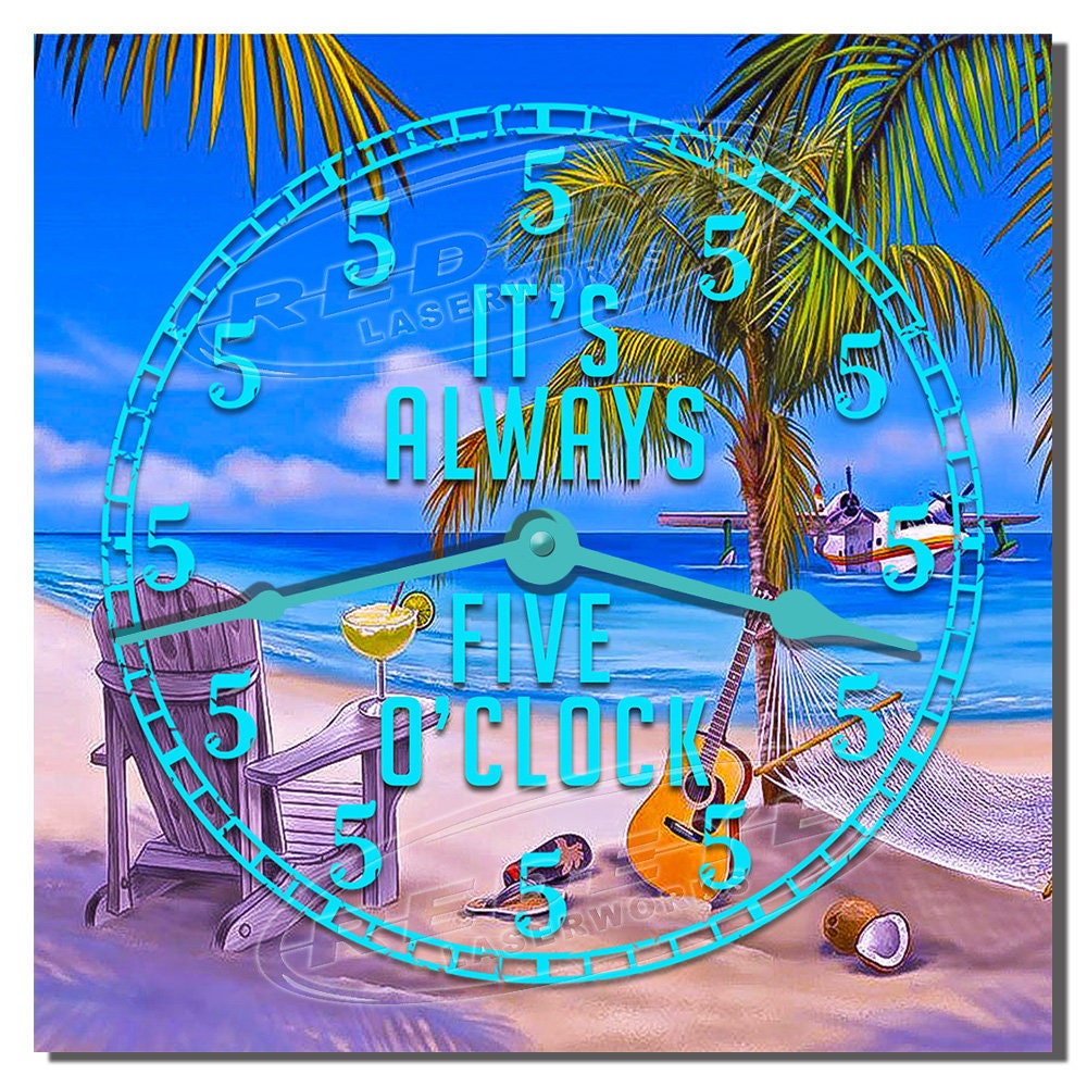 Five O'clock Somewhere Sign Tiki Bar Beach Clock | Etsy