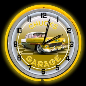 Customized Neon Sign Garage 19" Clock, Personalized Automotive Garage ...