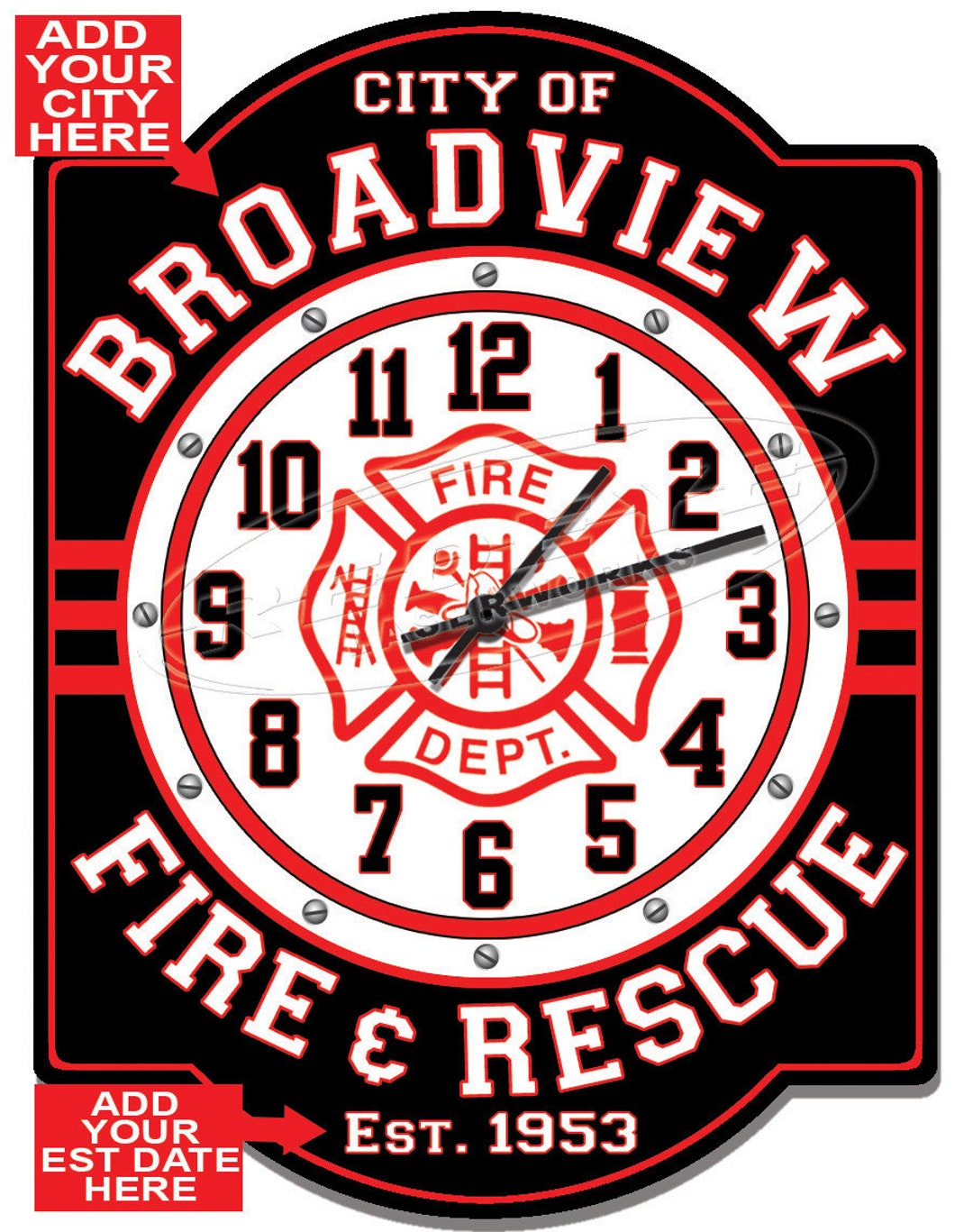 Fire Department Clock Personalized, Fire Station Signs, Fire House ...