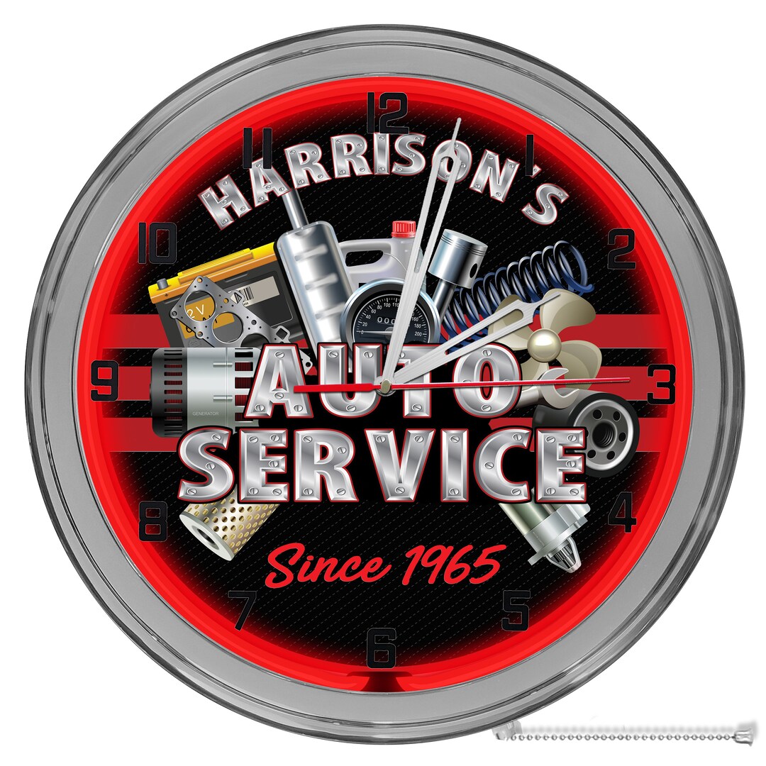 Auto Repair Shop Neon Clock: 16" Car Dealership Wall Decor - Etsy