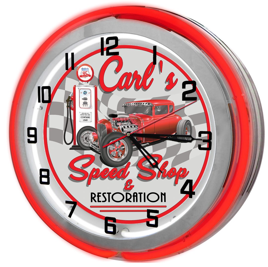 Customizable Speed Shop Neon Garage Clock, 19" Double Neon - Etsy