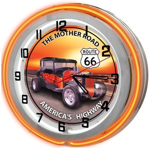 Route 66 Hot Rod Garage 19 Neon Clock Sign, America's Road Route 66 ...