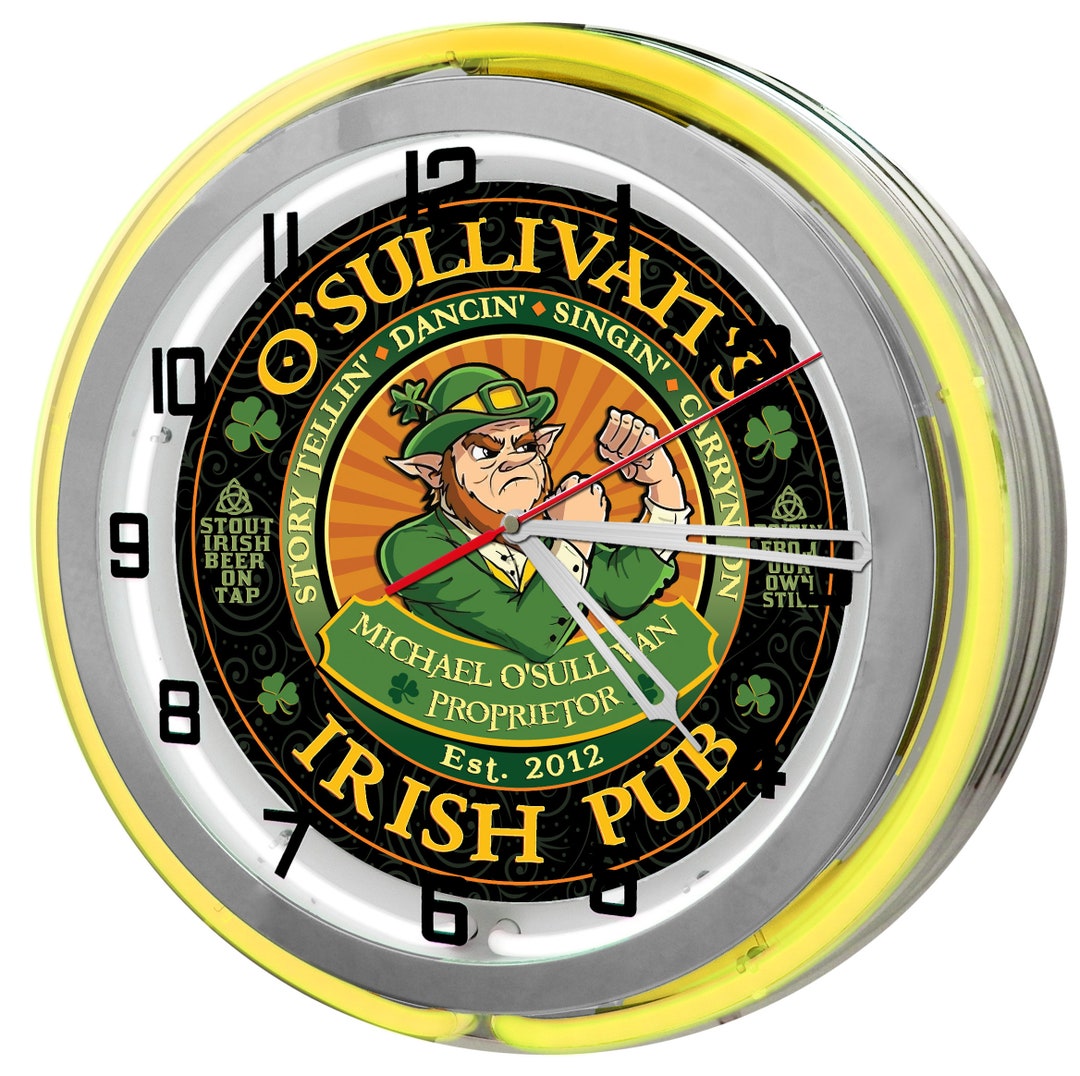 Custom Irish Pub Neon Clock: Fighting Irishman Tavern, 19" Wall Decor ...