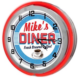 Vintage 1950's Diner Neon Clock, Cafe Diner 19" Double Neon Clock ...