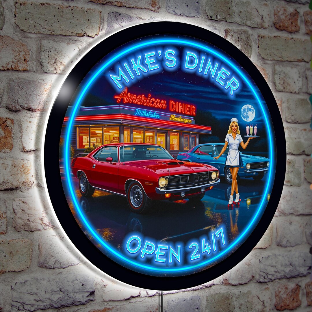 Custom Retro Hot Rod Diner LED Sign: 50's Style Backlit Americana Decor ...