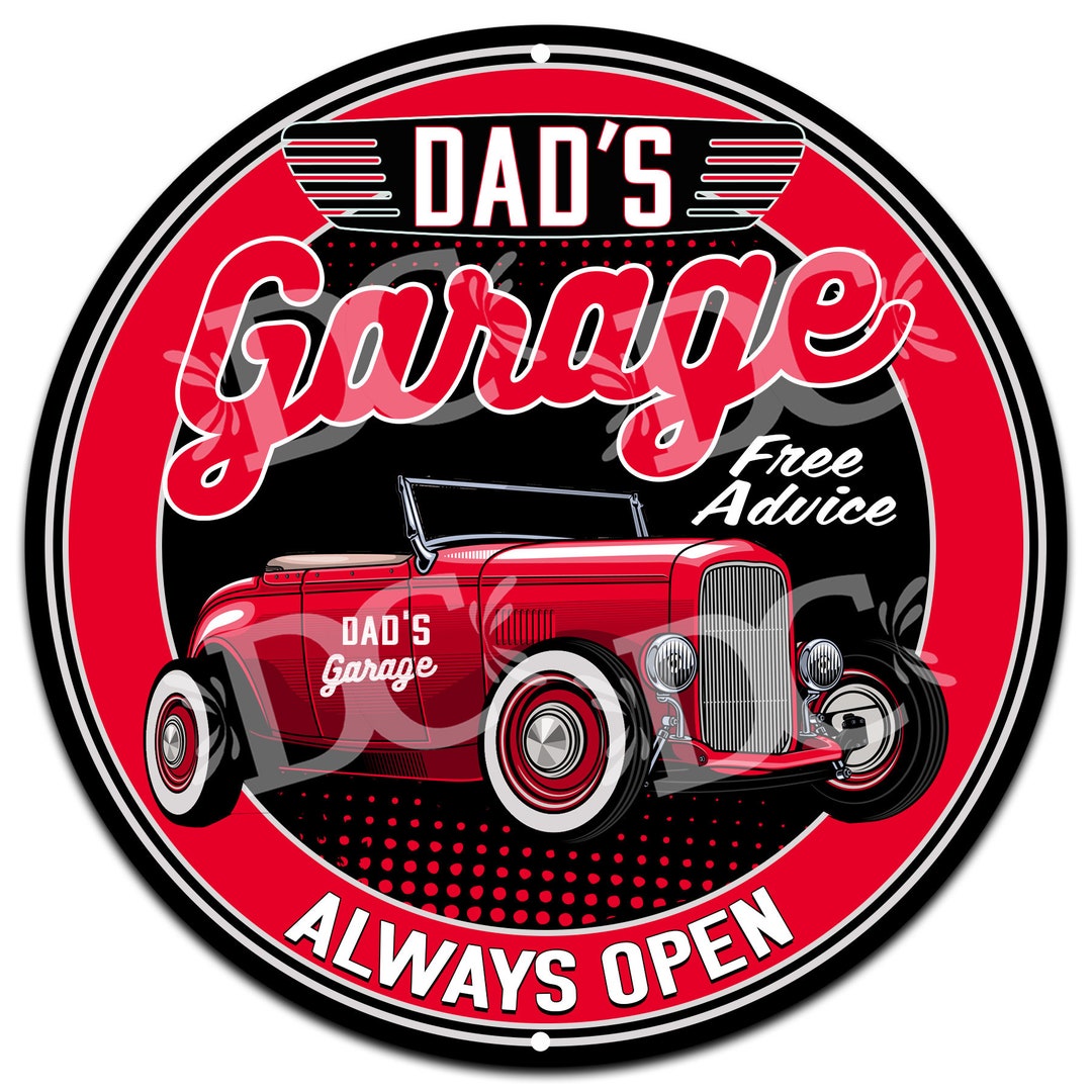 Dads Garage Vintage Wall Sign, Hot Rod Garage Metal Signs, Colorful ...