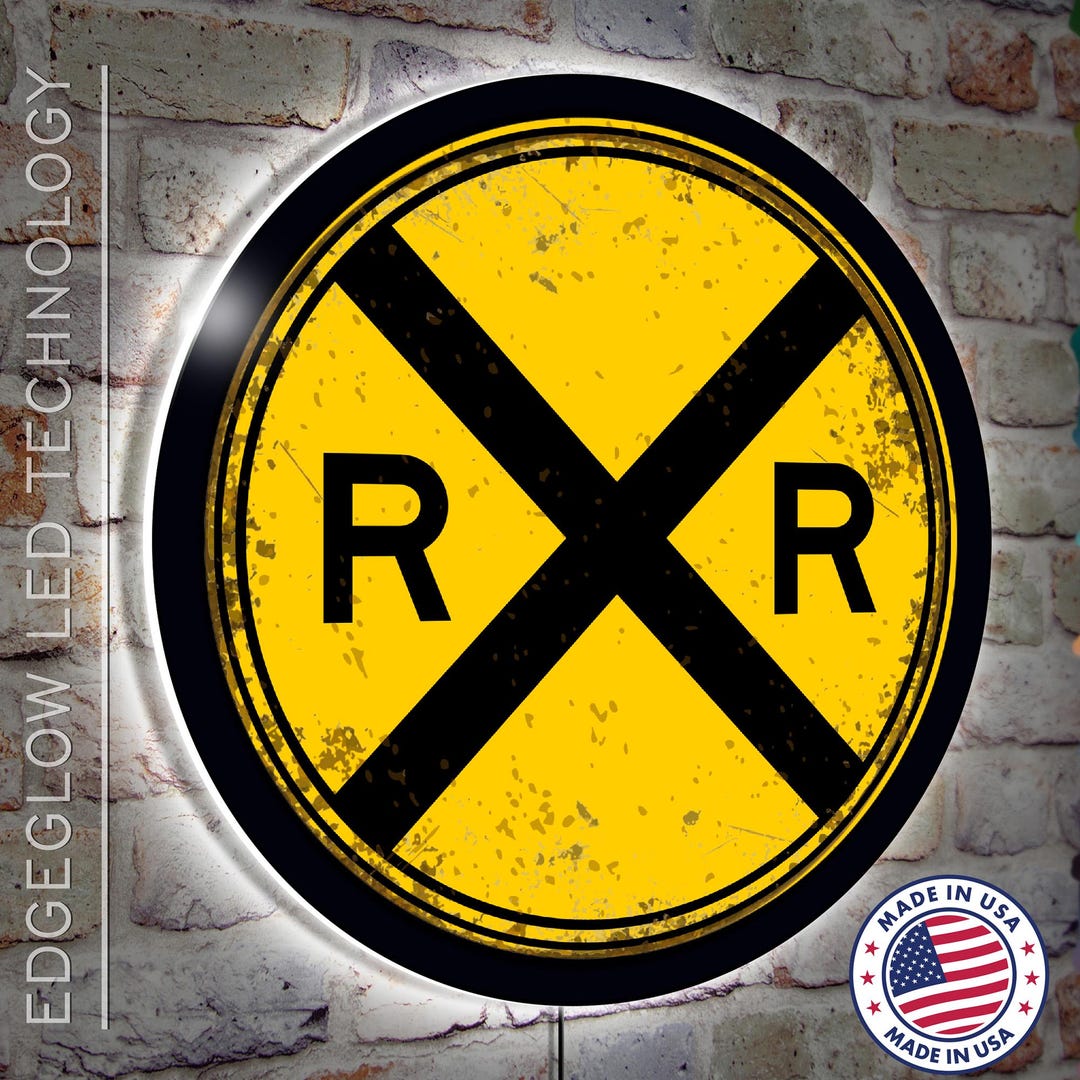 Light up Railroad Crossing LED Signs, Train Hobby Room Back Lit Sign ...