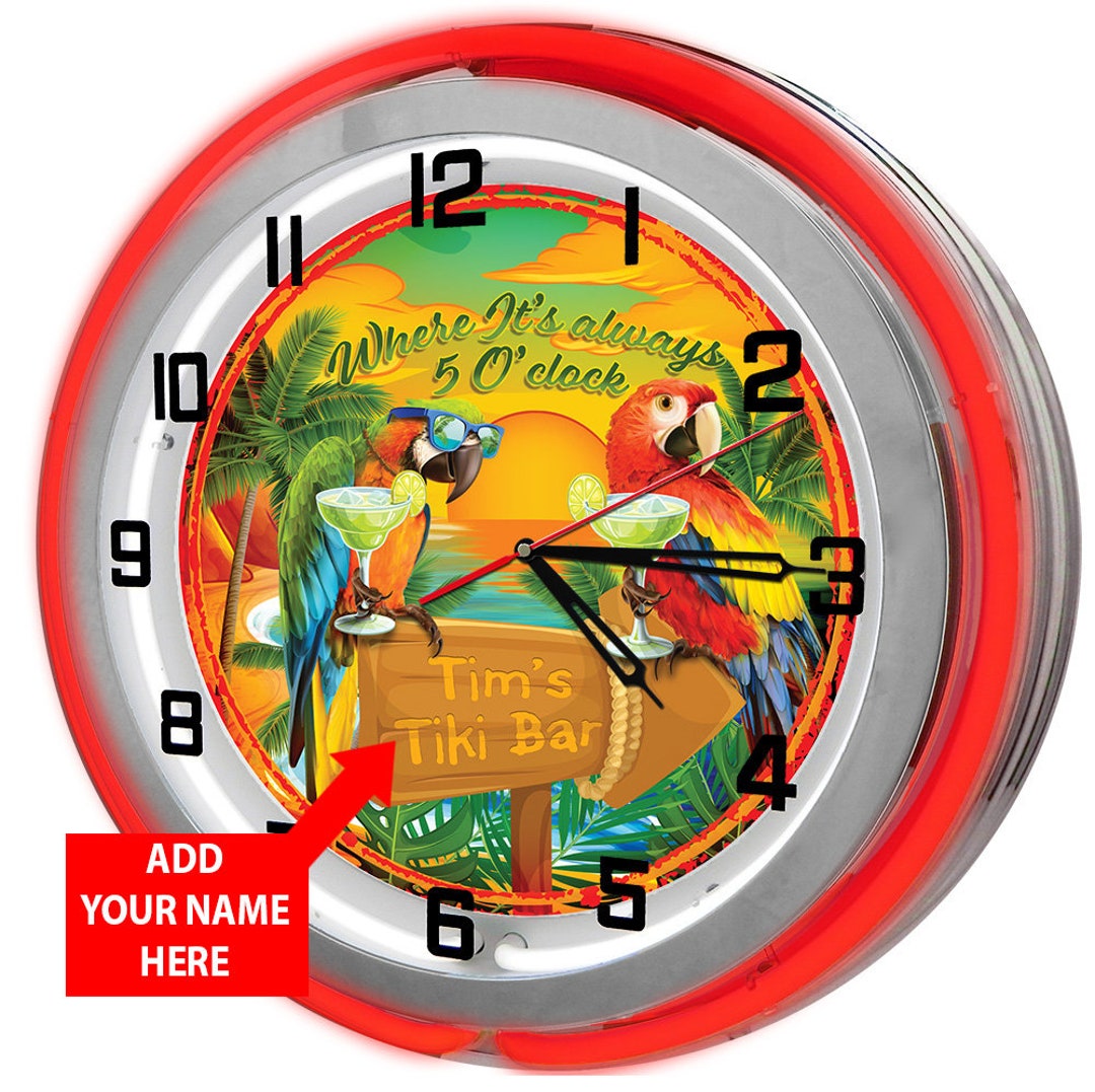 Margarita Tiki Light up Sign 19" Neon Clock, Always Five O'clock Neon ...