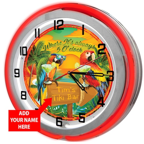 Tiki Bar Paradise Custom 19 Neon Clock Personalize Tiki - Etsy
