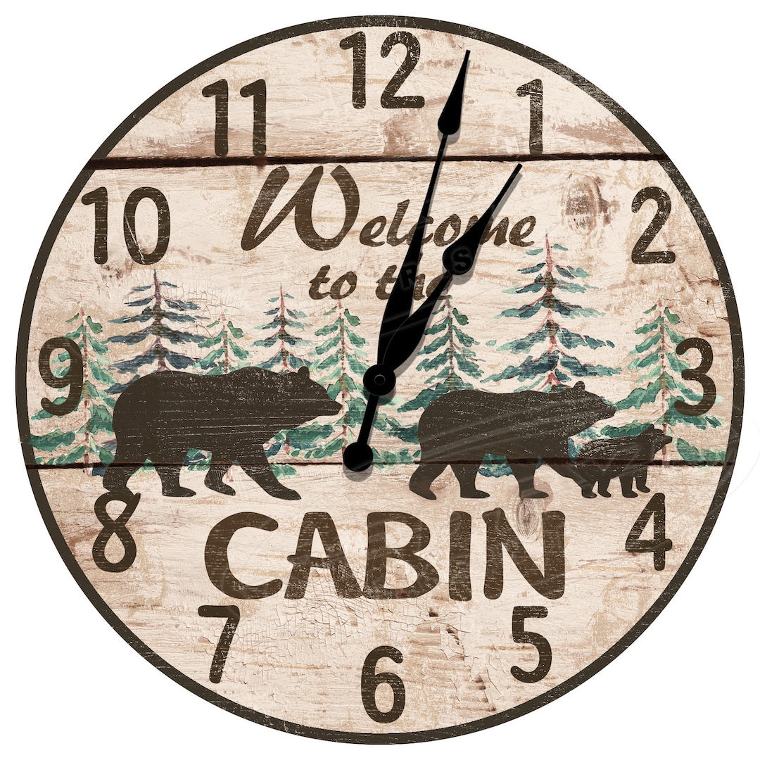Bear Cabin Clock: Rustic Wilderness Cottage Decor - Etsy