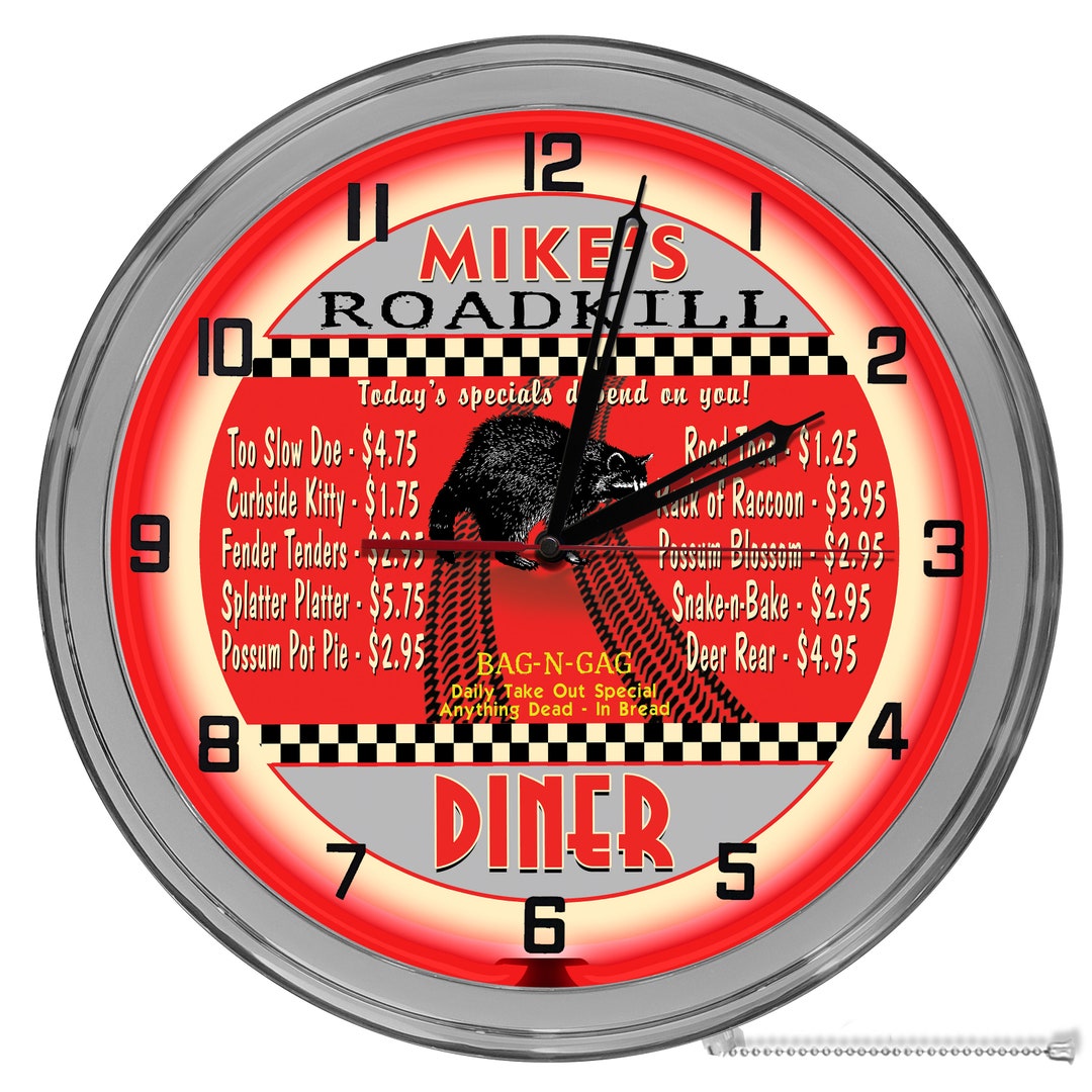 Road Kill Diner 16 in Clock, Novelty Diner Clocks, Vintage Kitchen ...
