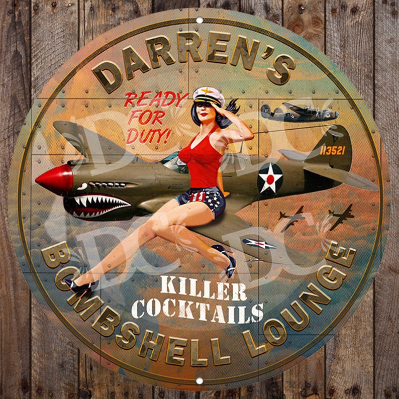 WWII P-40 Bomber Bar Metal Sign: Vintage Pilot Pin up Art - Etsy