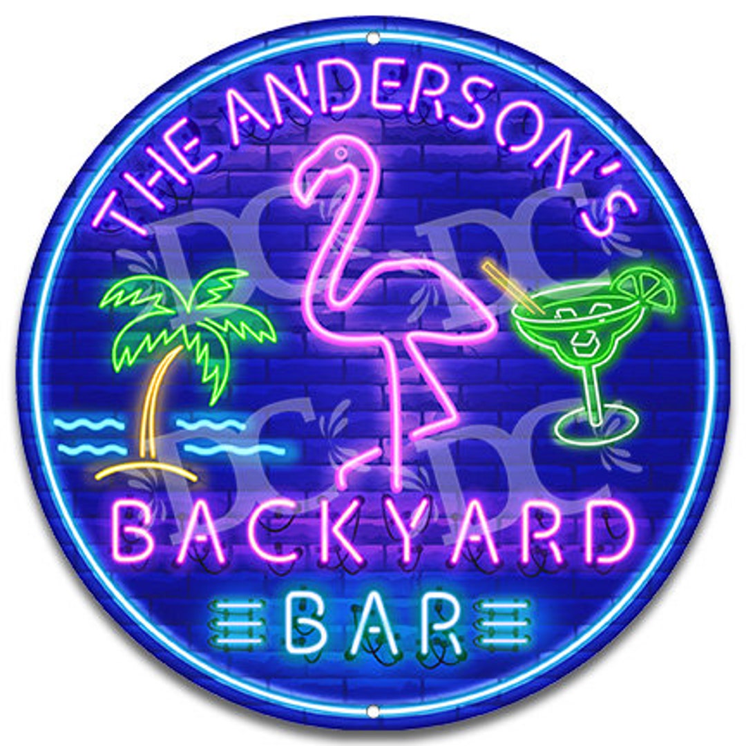 Flamingo Bar Neon Themed Custom Sign, Flamingo Backyard Bar Neon Themed ...