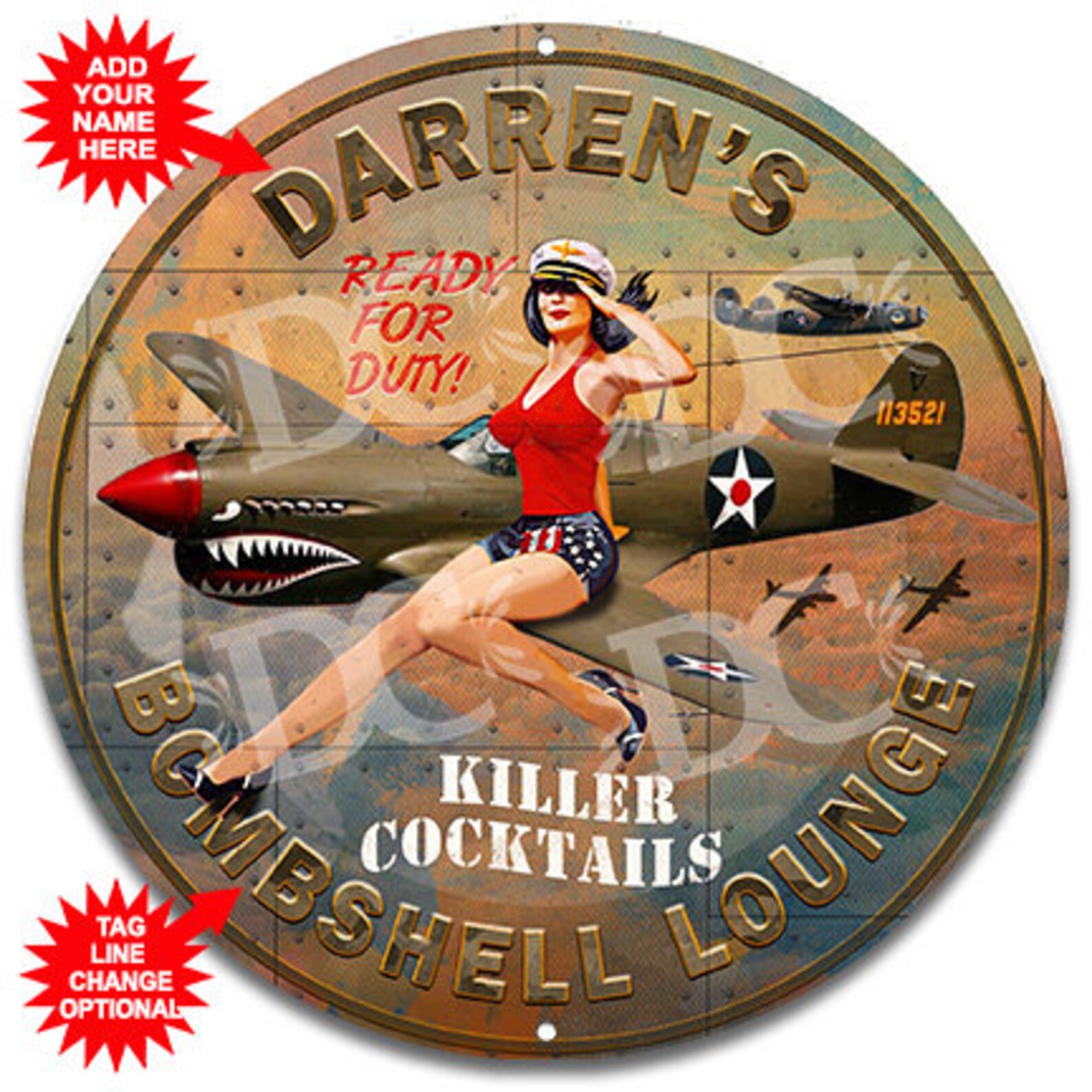 WWII P-40 Bomber Bar Metal Sign: Vintage Pilot Pin up Art - Etsy
