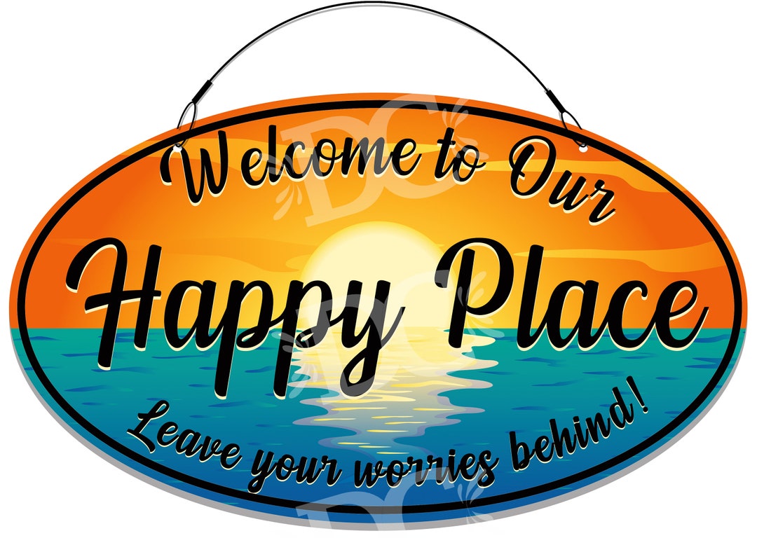 Happy Place Welcome Sign, Cottage Welcome Décor, Front Door Sign ...