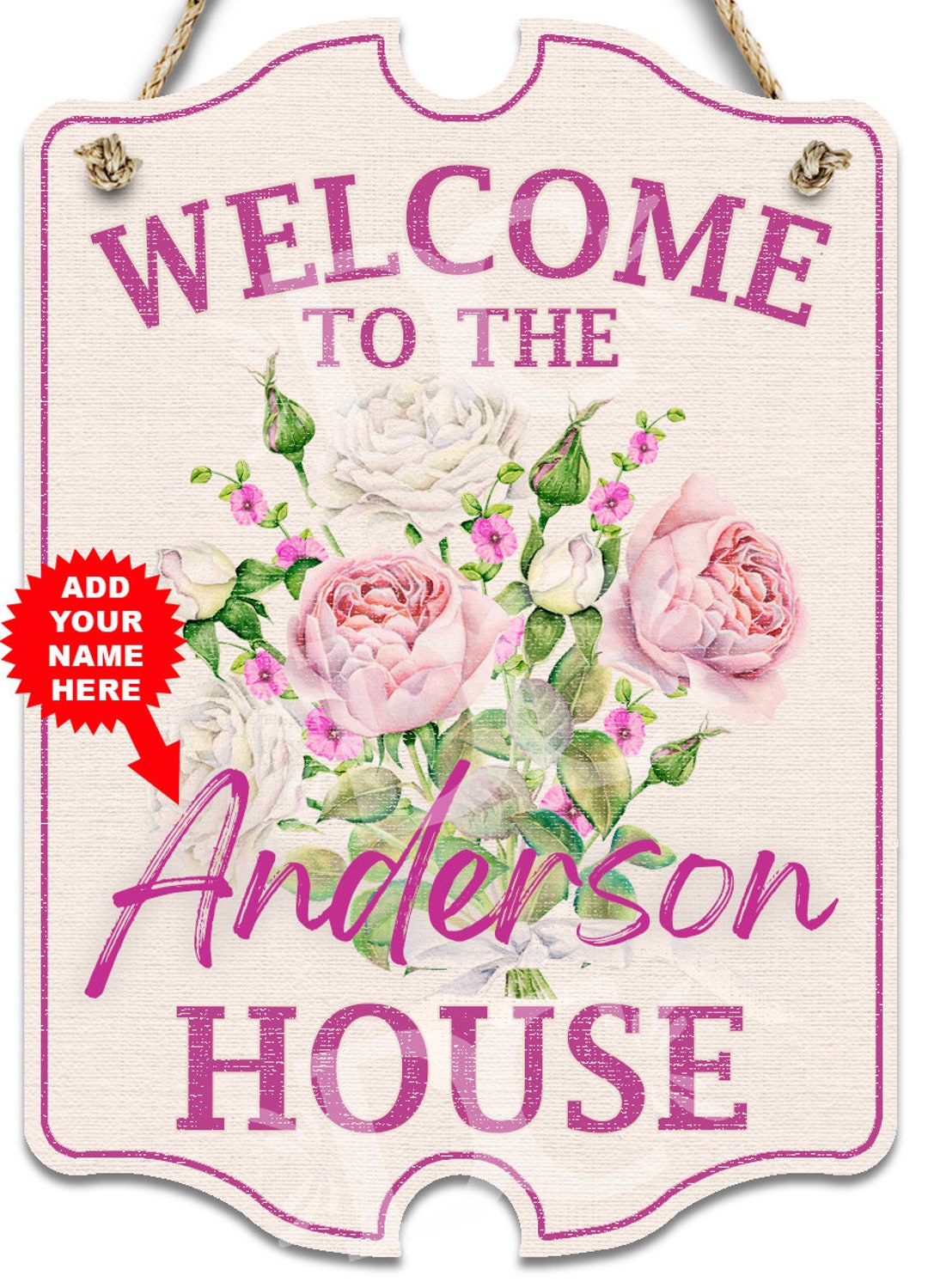 Pink Roses Decorative Home Welcome Sign, Rose Bush Home Sign, Roses ...