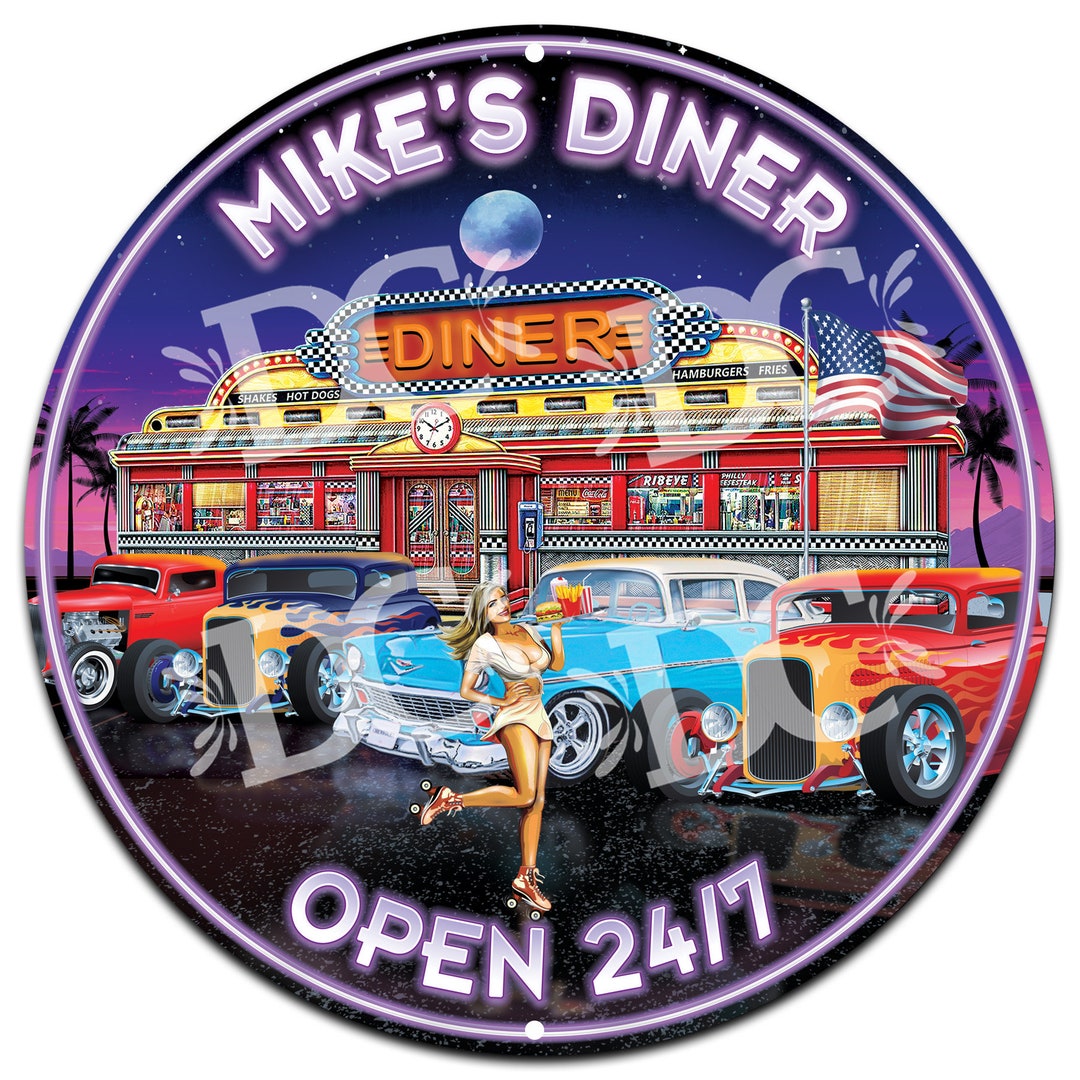 Personalized 50s Hot Rod Diner Sign: Retro Metal Decor - Etsy